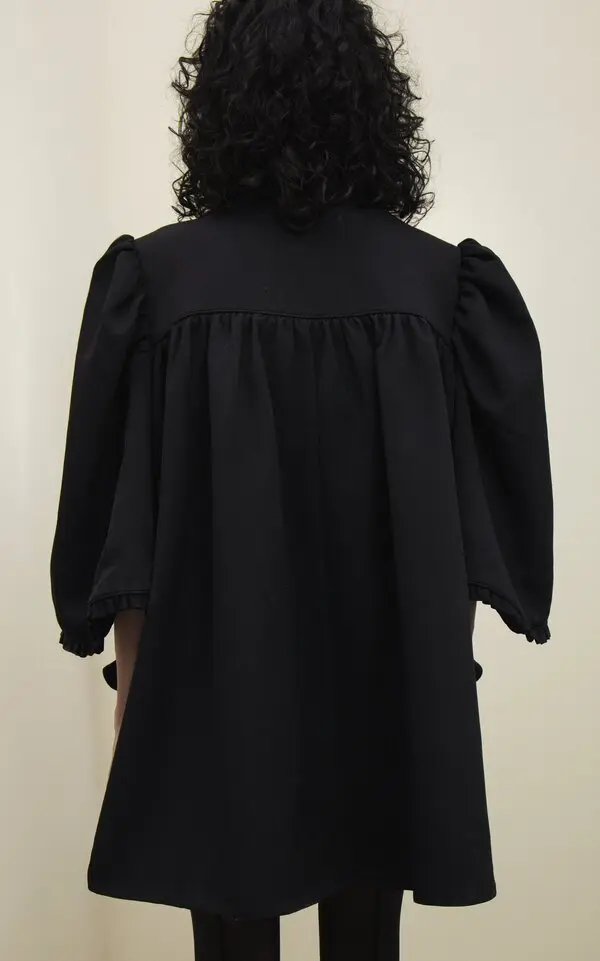 Arakii Pleated Frill Wool Trench Coat