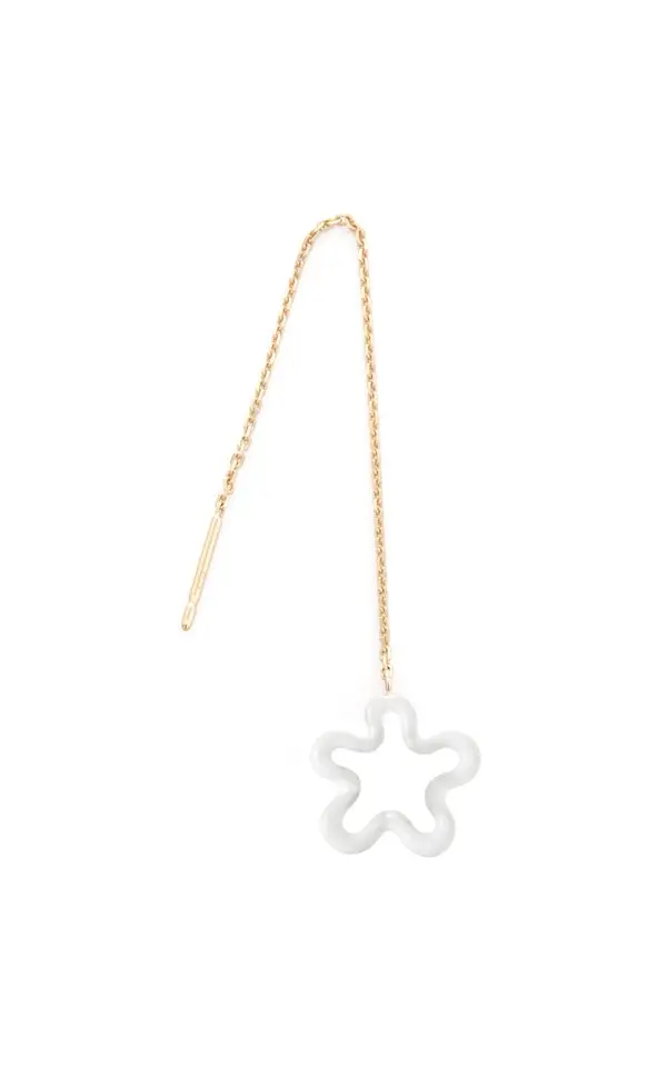 Bea Bongiasca 9kt Yellow Gold Single Flower Chain Earring With Charm Hand-painted With Enamel - White