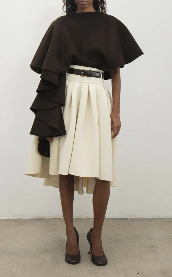 Arakii Box Pleat Scuba Midi Skirt