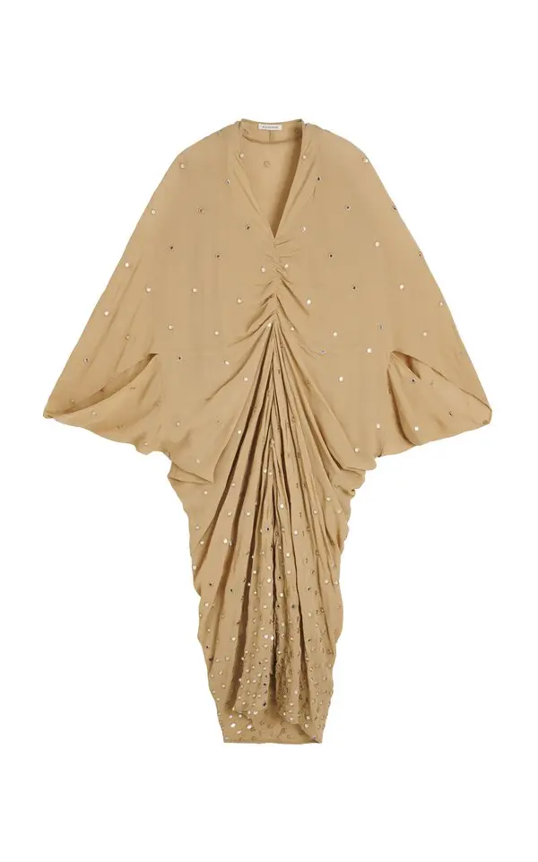 BY MALENE BIRGER Nico Embellished Ruched Maxi Dress - Tan