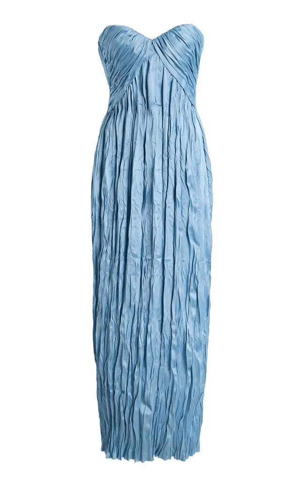 Alejandra Alonso Rojas Bustier Pleated Crepe Maxi Dress - Blue