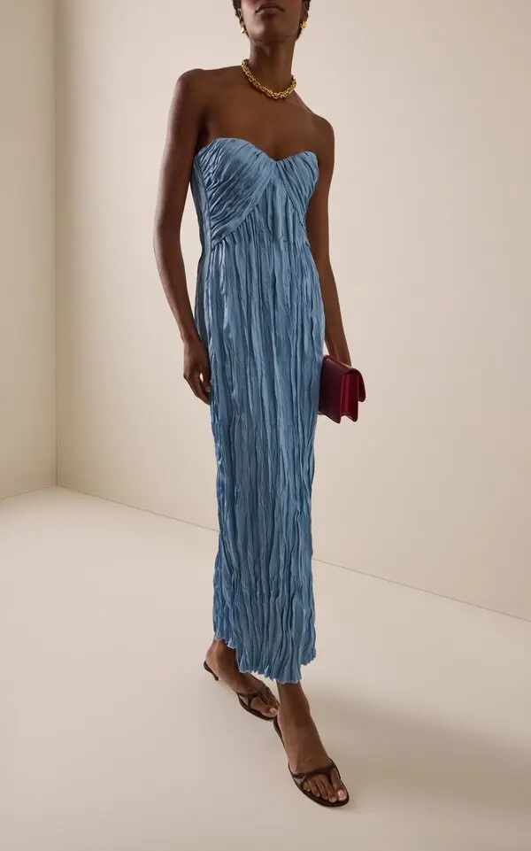 Alejandra Alonso Rojas Bustier Pleated Crepe Maxi Dress