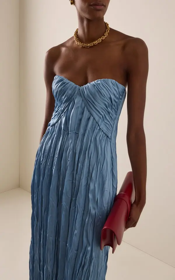 Alejandra Alonso Rojas Bustier Pleated Crepe Maxi Dress