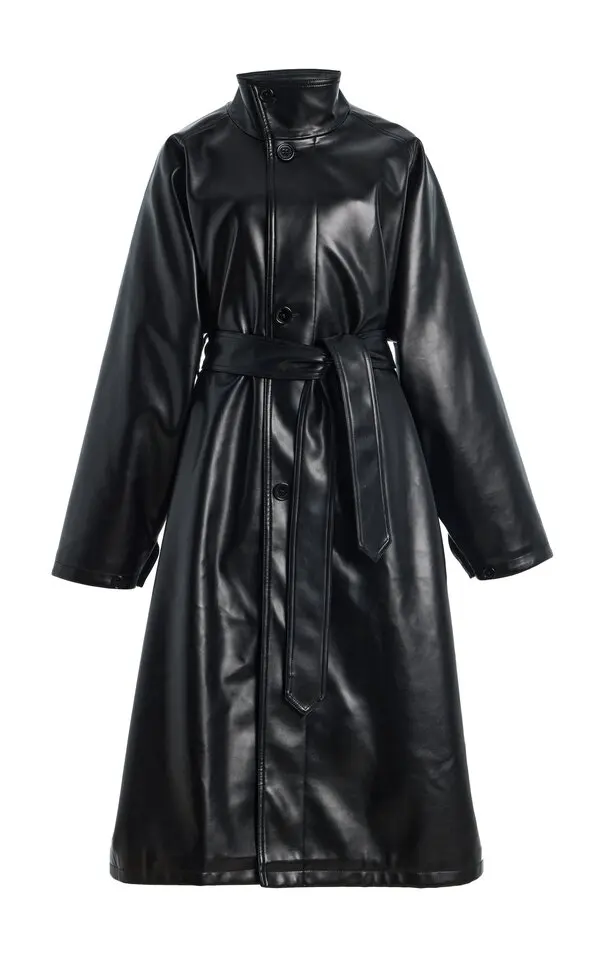 THE FRANKIE SHOP Calen Faux Leather Trench Coat - Black