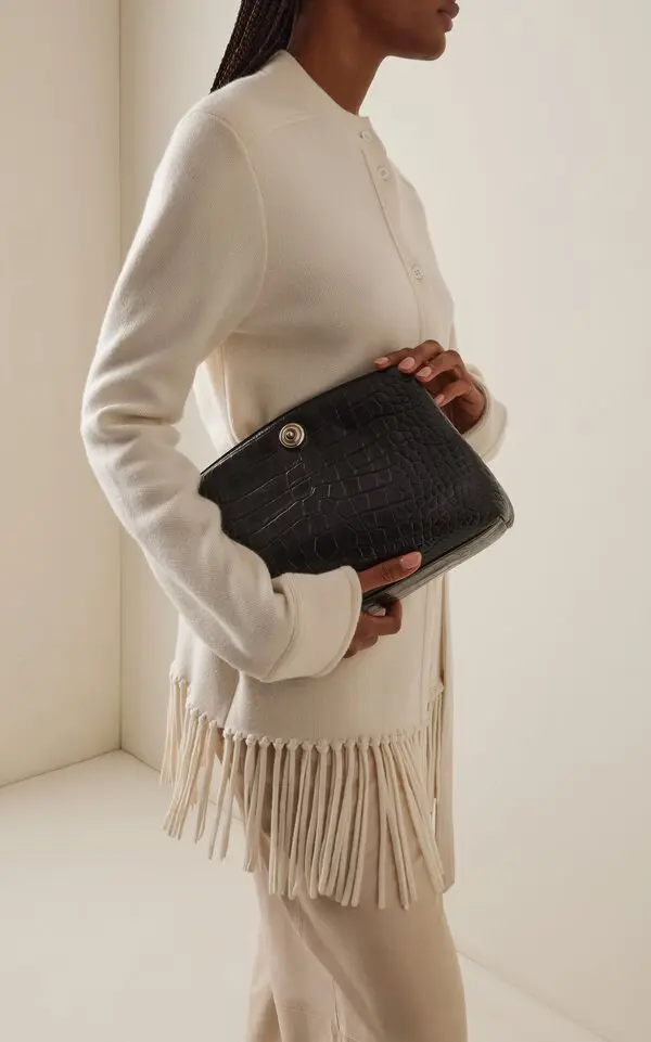 LIFFNER Pushlock Croc-embossed Leather Clutch