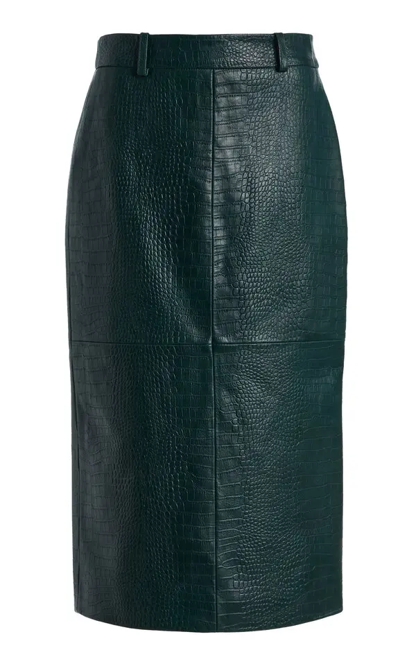 THE FRANKIE SHOP Taney Croc-embossed Leather Midi Skirt - Green