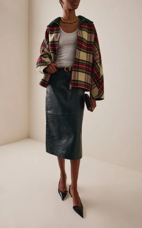 THE FRANKIE SHOP Taney Croc-embossed Leather Midi Skirt