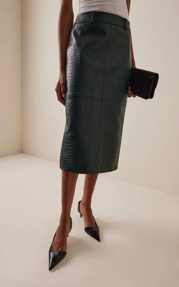 THE FRANKIE SHOP Taney Croc-embossed Leather Midi Skirt