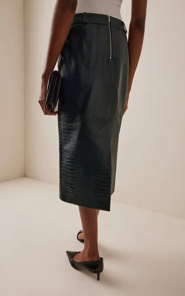 THE FRANKIE SHOP Taney Croc-embossed Leather Midi Skirt