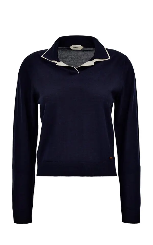 Versace Knit Polo Sweater - Navy