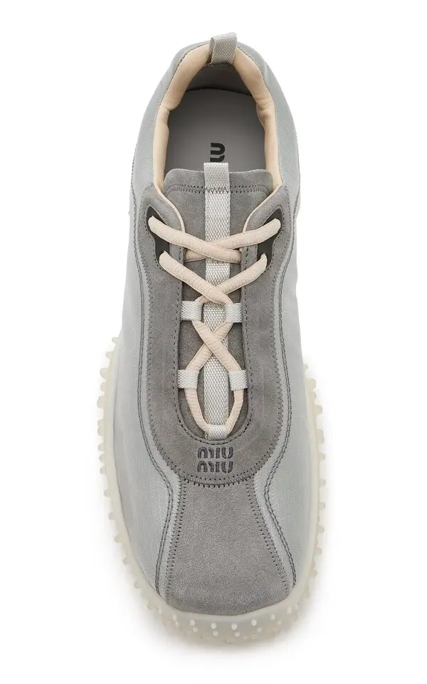 Miu Miu Bubble Nylon And Suede Sneakers - Silver