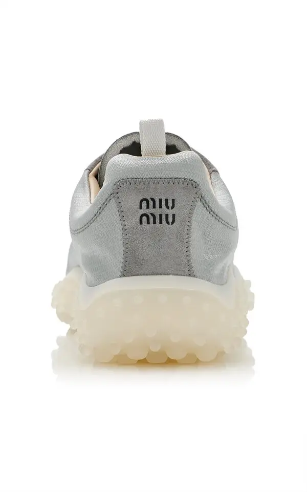 Miu Miu Bubble Nylon And Suede Sneakers - Silver