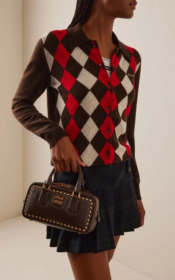 Miu Miu Arcadie Studded Leather Top Handle Bag