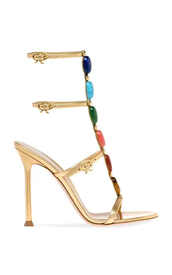 GIANVITO ROSSI Shanti Beaded Metallic-leather Sandals - Gold