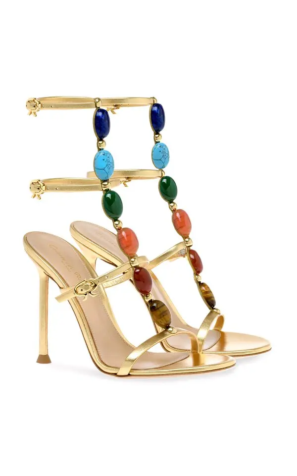 GIANVITO ROSSI Shanti Beaded Metallic-leather Sandals
