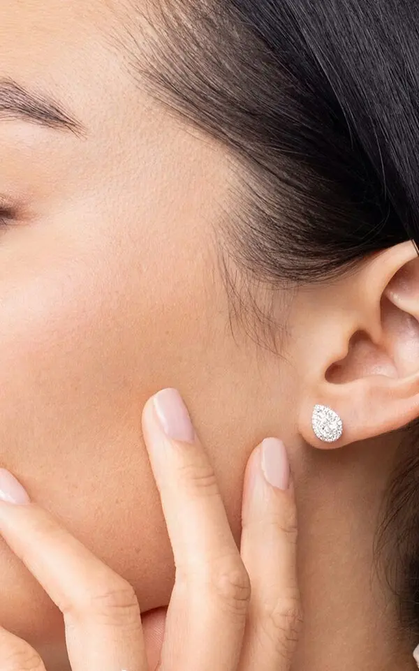 VRAI 14k Yellow Lab-grown Diamond Halo Pear Studs