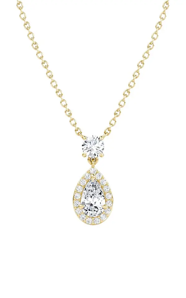 VRAI 14k Yellow Lab-grown Diamond Signature Pear Drop Halo Necklace - Gold