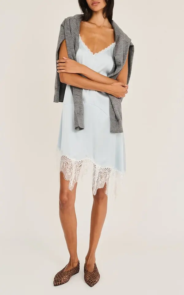 THE GARMENT Cata Silk-blend Asymmetric Mini Dress - Light Blue