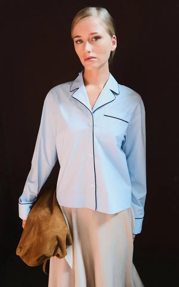 THE GARMENT Cyprus Cotton-blend Pj Shirt - Light Blue