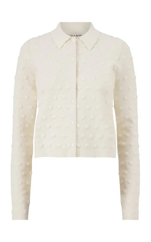 Lela Rose Pucker Dot Knit Cardigan - Ivory