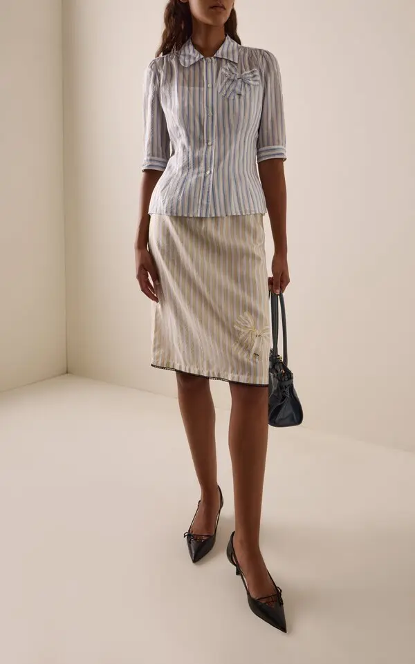 Prada Striped Cupro Midi Skirt