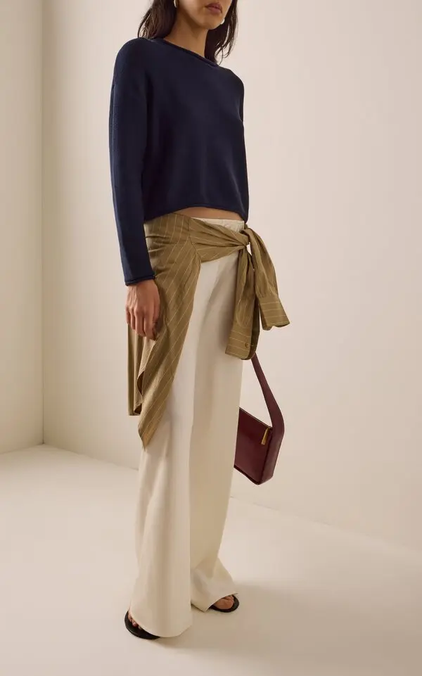 LESET Barb Bias Satin Wide-leg Pants