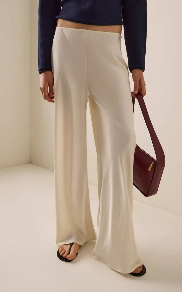 LESET Barb Bias Satin Wide-leg Pants
