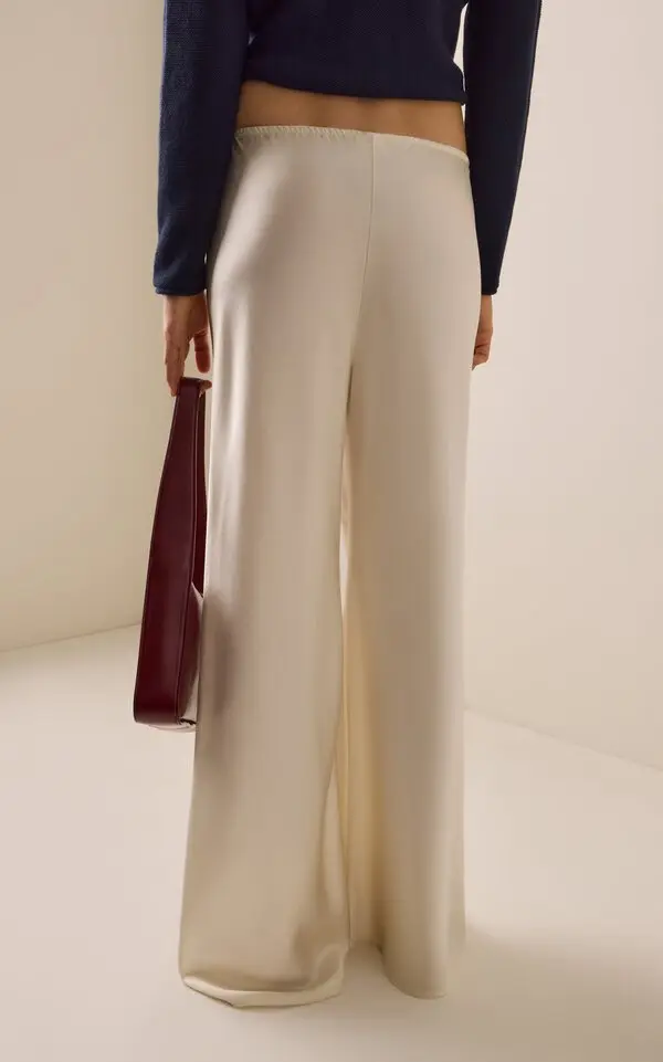 LESET Barb Bias Satin Wide-leg Pants