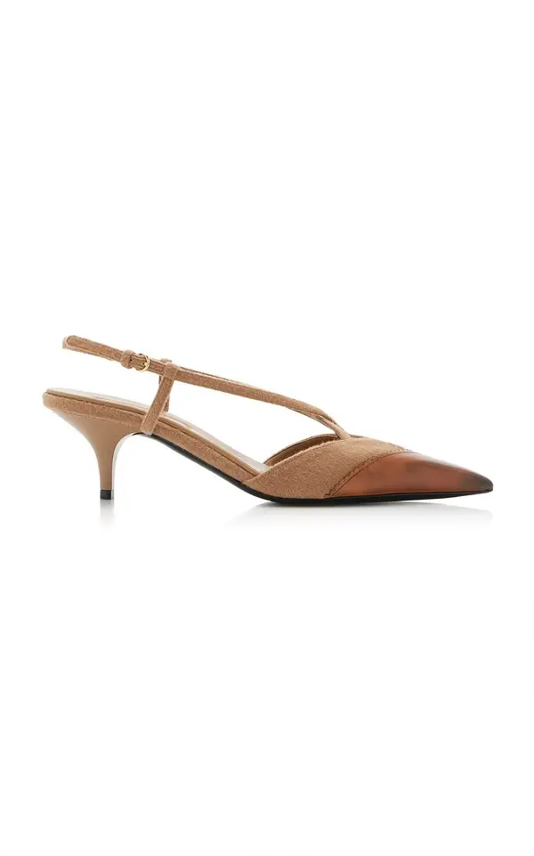 Miu Miu Leather-detailed Flannel Slingback Pumps