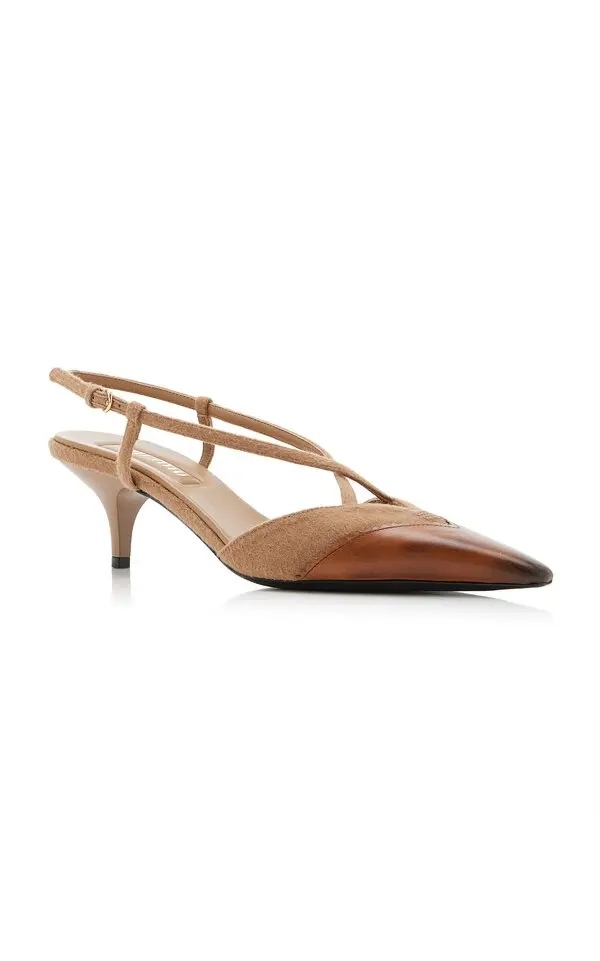 Miu Miu Leather-detailed Flannel Slingback Pumps