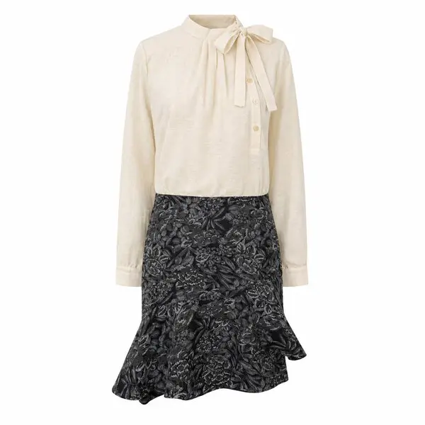 SVETLANA K Adele Dress – Organic Cotton Voile & Floral Jacquard - Grey