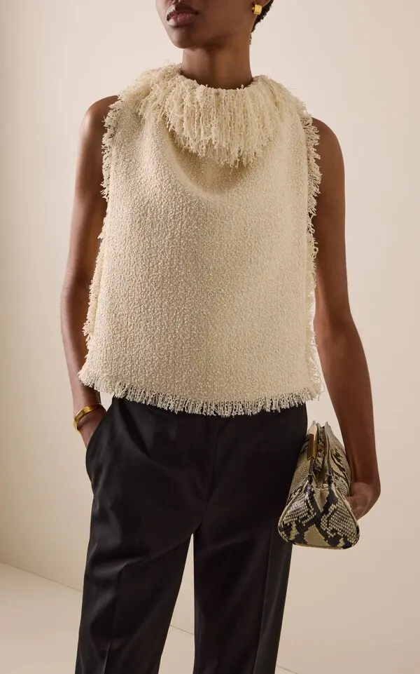 RÓHE Textured Fringed Boucle Top