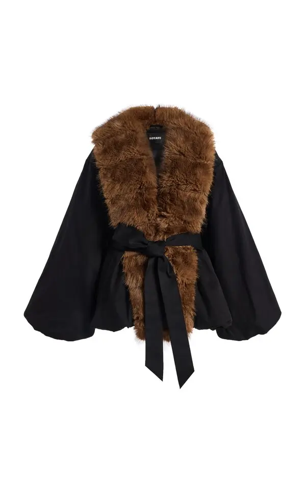 ROTATE BY BIRGER CHRISTENSEN Faux Fur Collar Jacket - Black