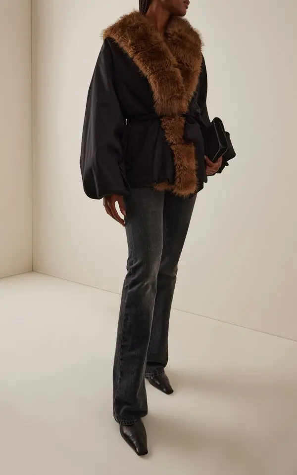 ROTATE BY BIRGER CHRISTENSEN Faux Fur Collar Jacket