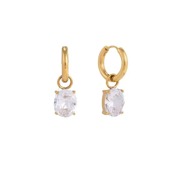 NAZZAR Oval Crystal Drop Charm Hoop Earrings - Gold