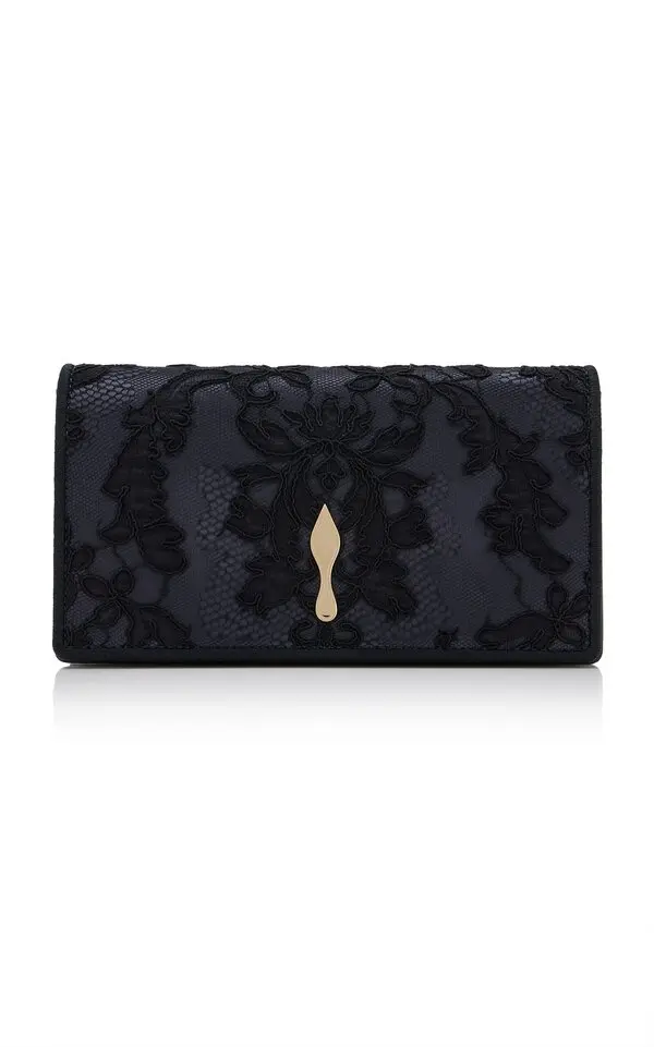 CHRISTIAN LOUBOUTIN Bettina Satin Lace Clutch - Black