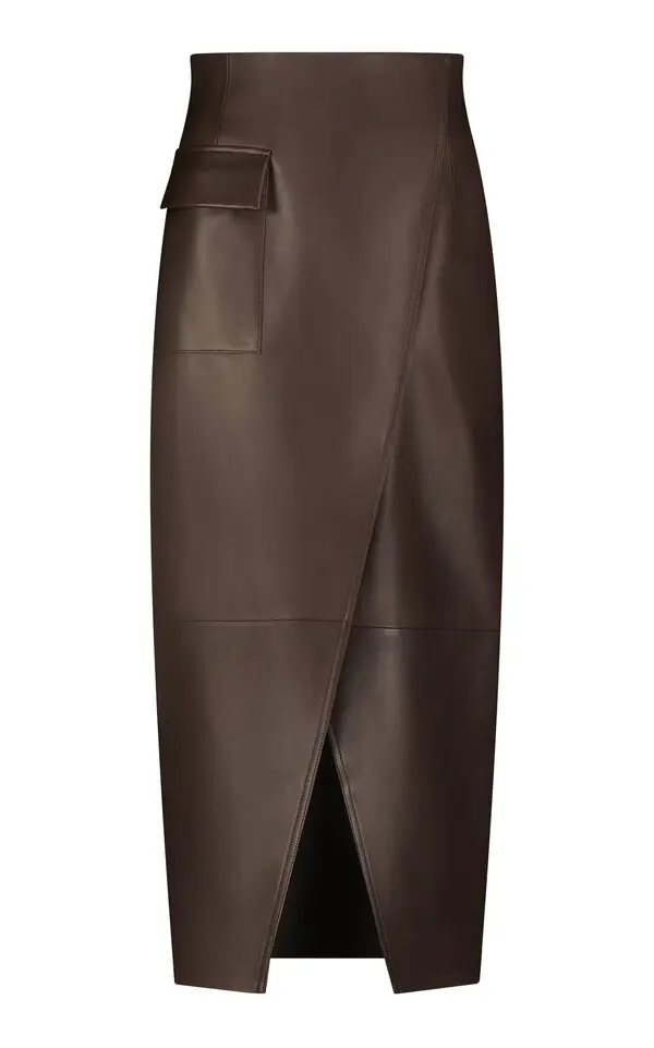 Lela Rose Leather Asymmetrical Pencil Skirt
