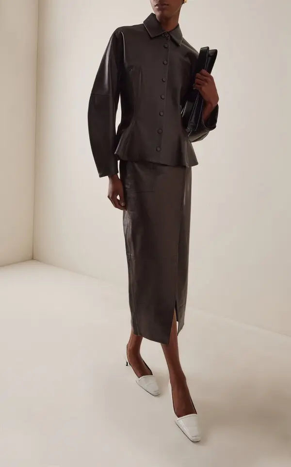 Lela Rose Leather Asymmetrical Pencil Skirt