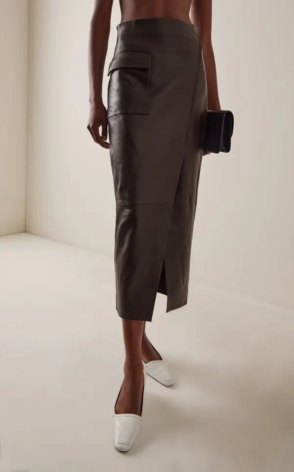 Lela Rose Leather Asymmetrical Pencil Skirt