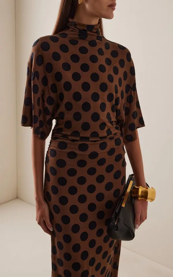 Lela Rose Polka Dot Jersey Turtleneck Dress