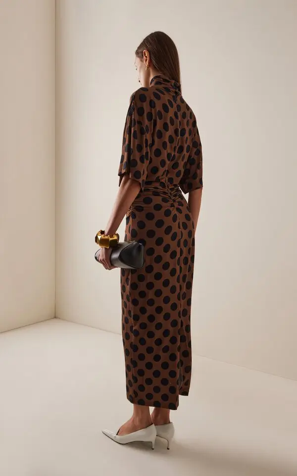 Lela Rose Polka Dot Jersey Turtleneck Dress