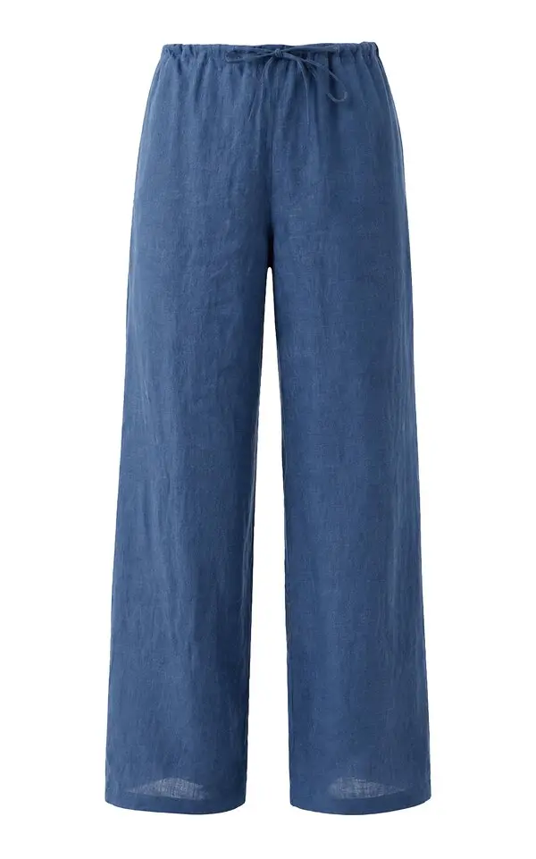 THE ANTEROS Exclusive Ledger Linen Pants - Blue