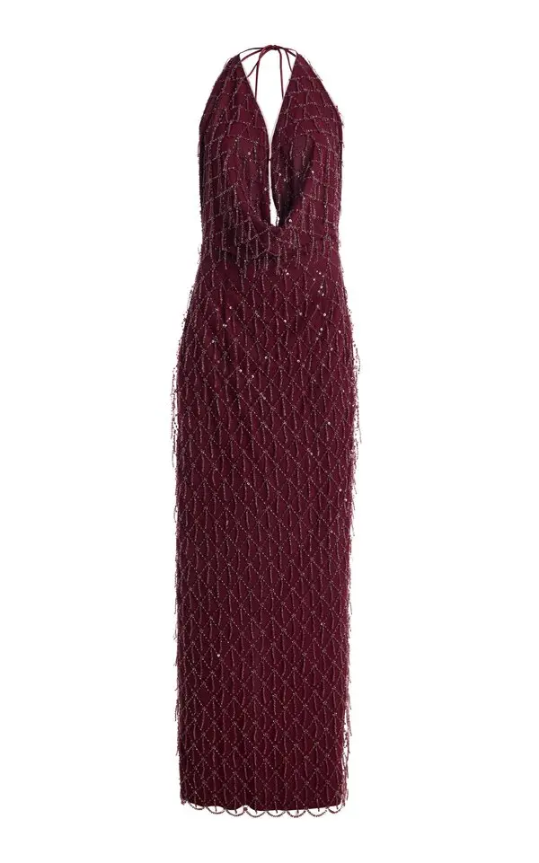 ROTATE BY BIRGER CHRISTENSEN Halterneck Sequined Maxi Dress