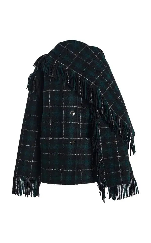 TOTEME Fringed Scarf Wool-blend Jacket - Print