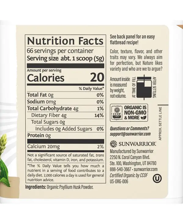 SUNWARRIOR Harvest Psyllium Husk Powder 330 Gram