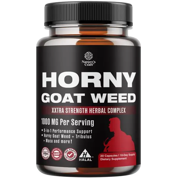 NATURE'S CRAFT Horny Goat Weed Capsules | Tongkat Ali Saw Palmetto Extract | Panax Ginseng And Black Maca Root For Stamina & Energy | 20ct - No Color