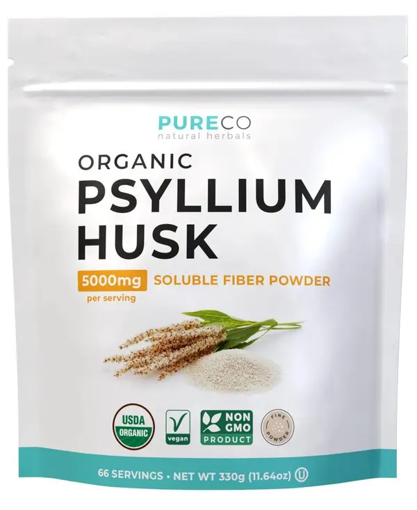 PURE CO Usda Organic Psyllium Husk Powder Dietary Fiber Supplement - No Color