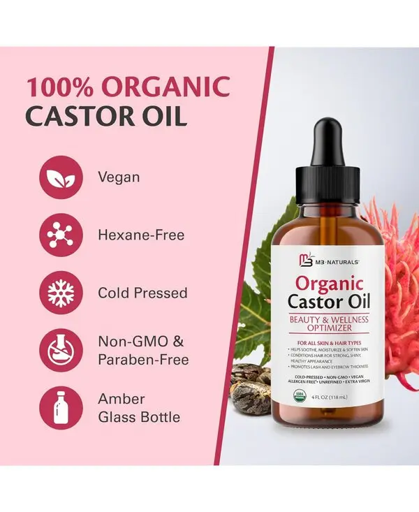 M3 Naturals Castor Oil Liquid 4 Fluid Ounce