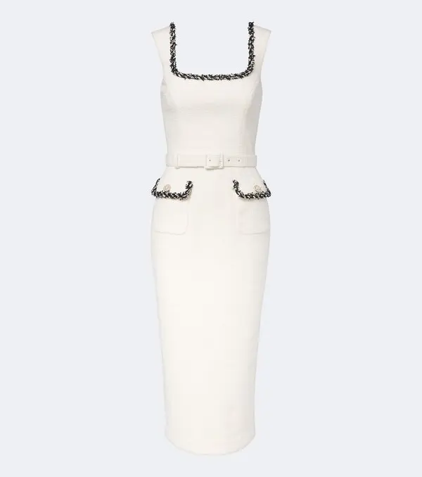 Rebecca Vallance Jacquie Belted Tweed Midi Dress - White
