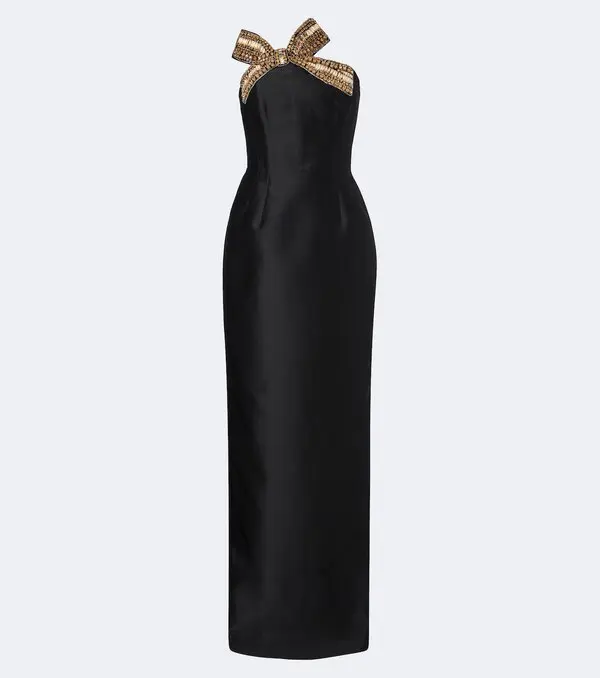 Rebecca Vallance Venus Embellished Crêpe Bustier Gown - Black